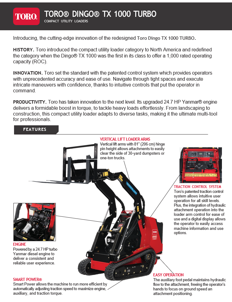 Toro Introduces Dingo TX 1000 TURBO Compact Utility Track Loader From ...