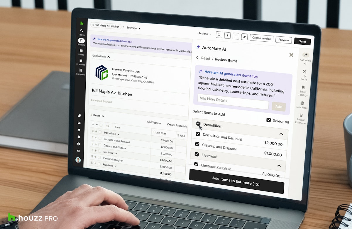 Houzz Pro AI Tools Automate Estimates, Tasks, Expenses From: Houzz ...
